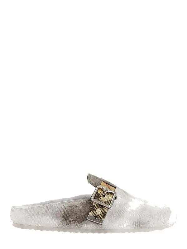 Burberry Suede Slip-on Clogs With Buckle Detail - Chino Grey