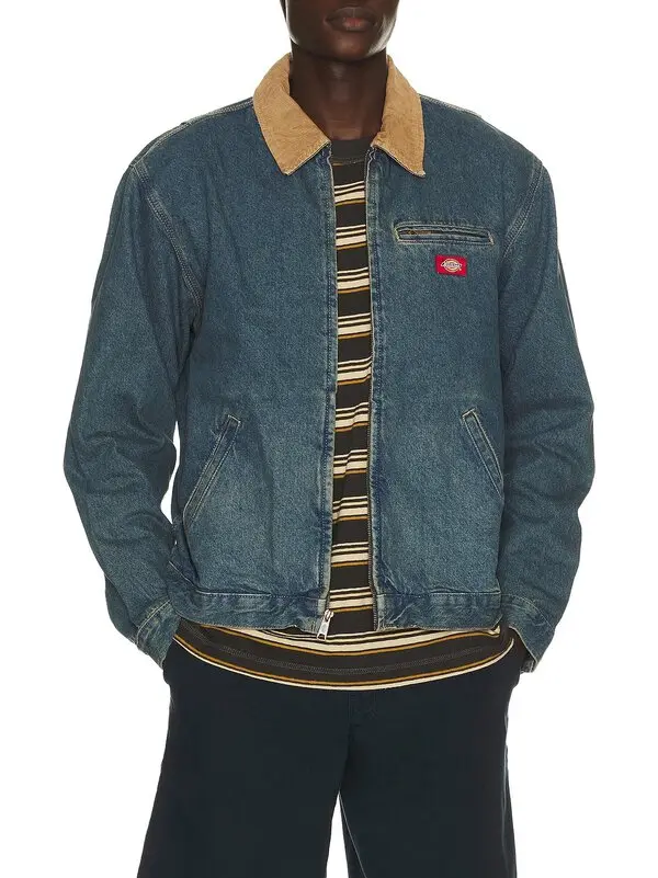 Dickies Denim Chore Jacket With Corduroy Collar - Khaki Tinted Blue