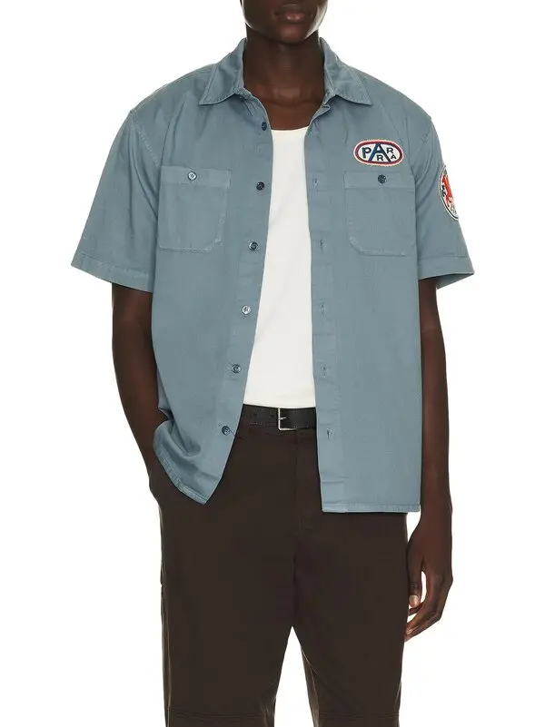 PARRA Gas Station Short Sleeve Shirt In Slate - Blue