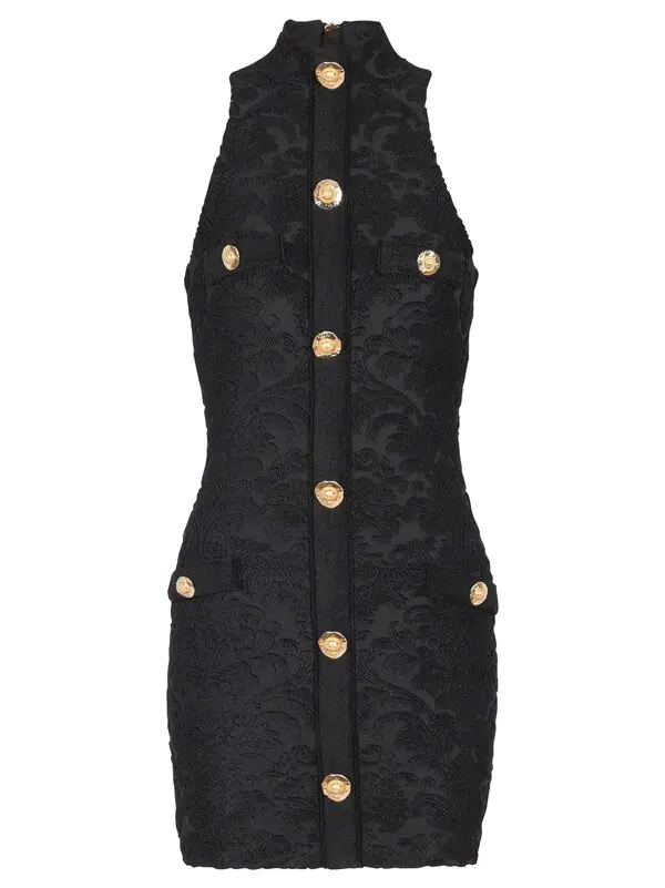 Balmain Baroque Pattern High Neck Sleeveless Bodycon Dress - Black