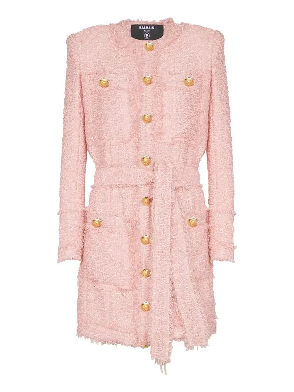 Balmain Sequinned Tweed Jacket With Metal Coin Buttons - Pink