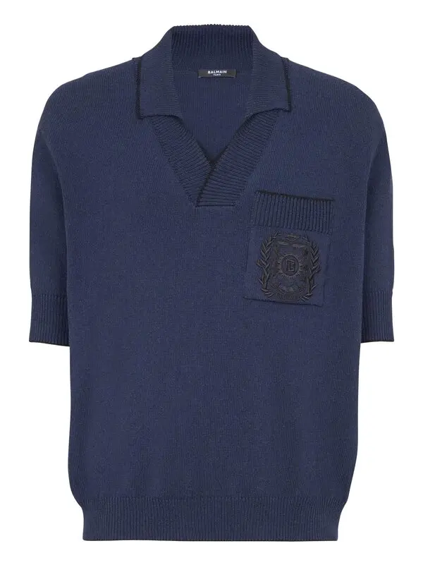 Balmain Cusson Embroidered Knit Polo Shirt - Navy