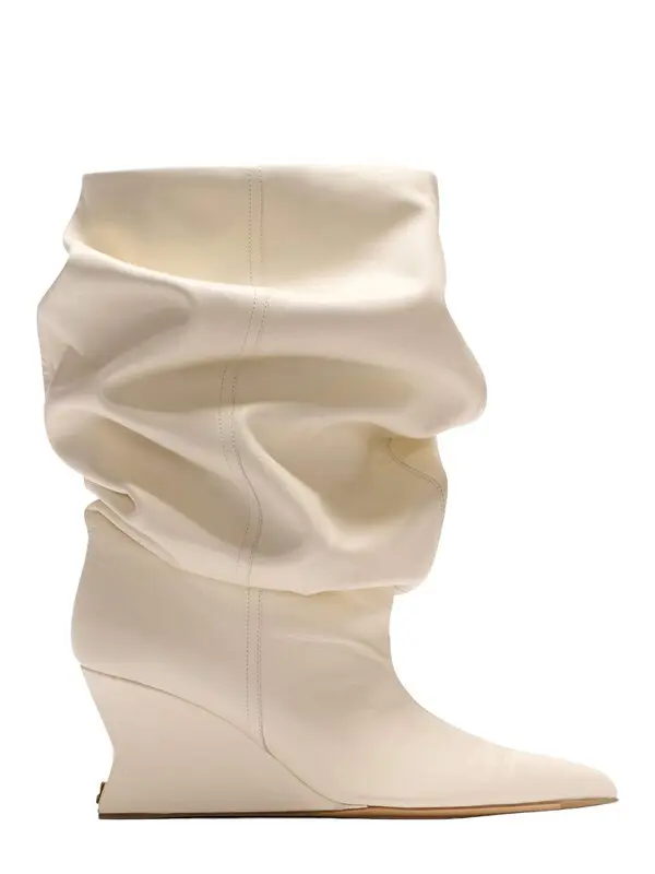 Balmain Wedge Ankle Boots With Gaiter-style Draping - White