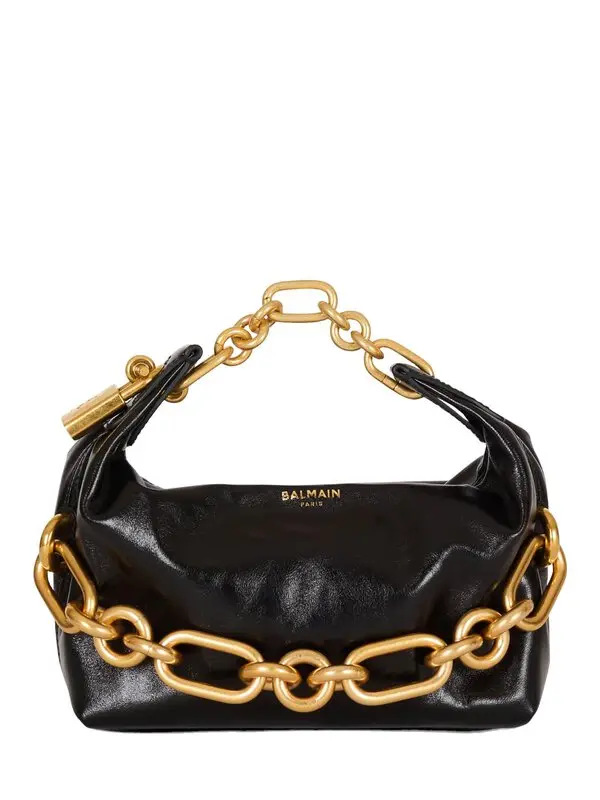 Balmain Sync Mini Bag In Calfskin Leather With Gold Hardware - Black