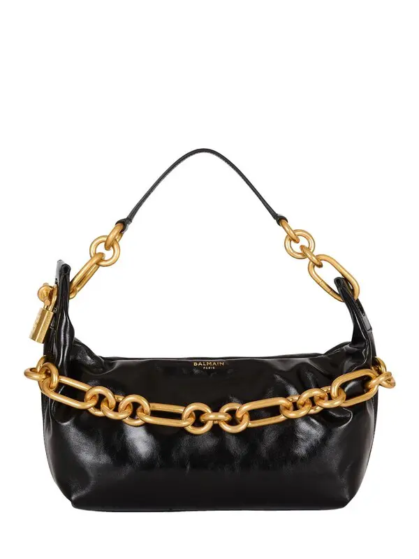 Balmain Medium Calfskin Leather Sync Bag With Gold Hardware - Black