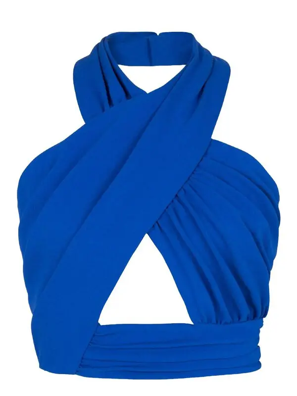 Balmain Draped Jersey High Neck Crop Top - Blue