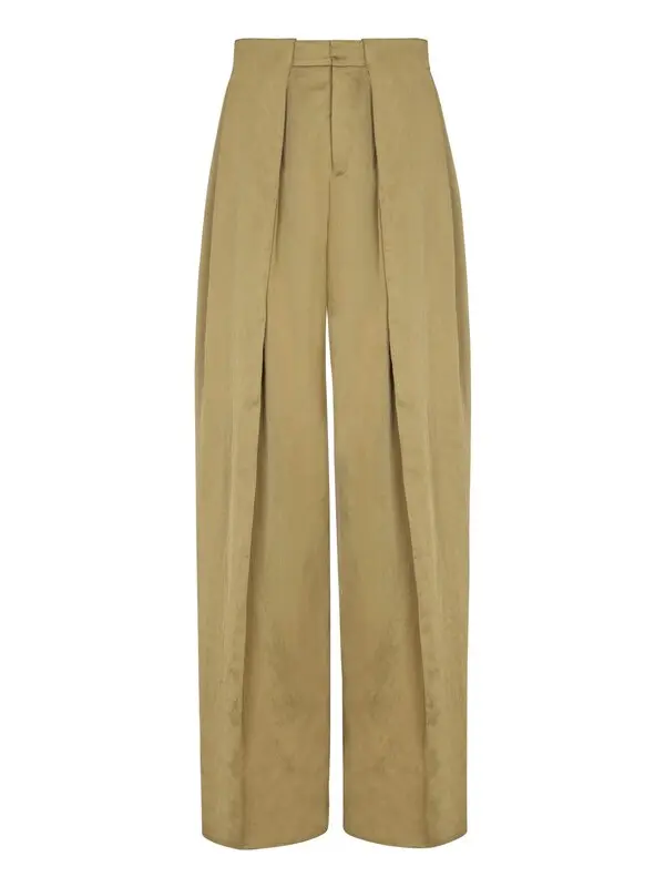 Balmain Satin-finish Wide Knife Pleat Trousers - Green