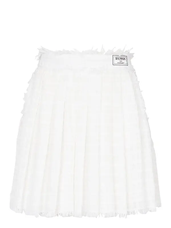 Balmain Fringed Tweed Skater Skirt - White