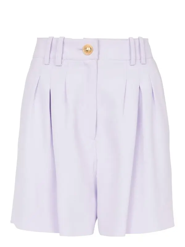 Balmain Flared Crepe Shorts With Gold Crest Button - Purple