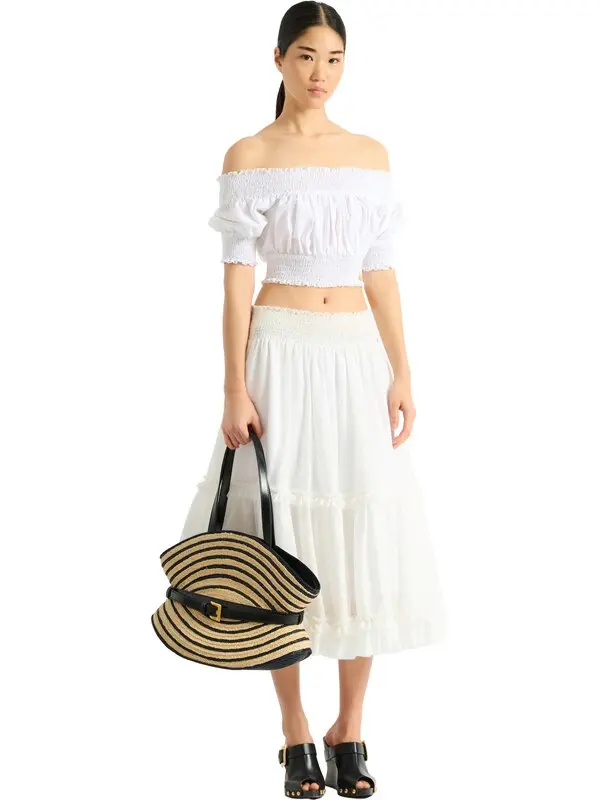 Balmain Long Gathered Ruffle Skirt - White