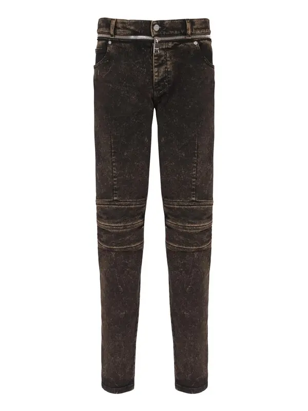 Balmain Slim-fit Jeans With Zipped Belt And Knee Cut-outs - Black