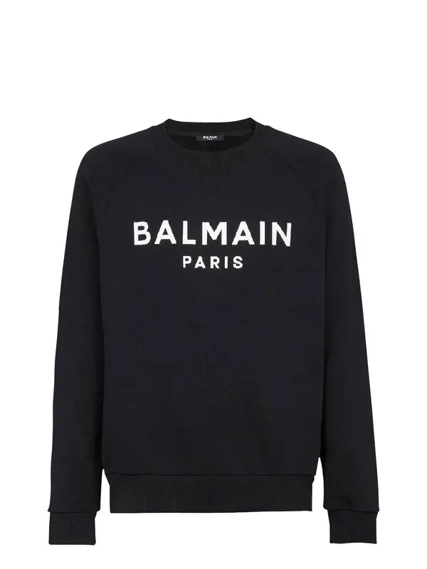 Balmain Cotton Sweatshirt With Metallic Logo Print - Black