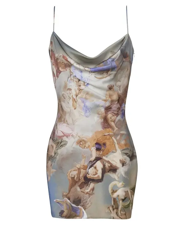 Balmain Printed Satin Babydoll Dress - Multicolor