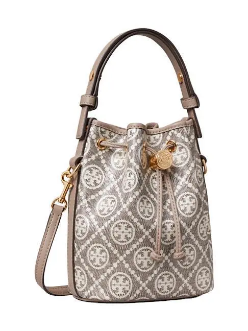 Tory Burch T Monogram Coated Jacquard Mini Bucket Bag - Charcoal