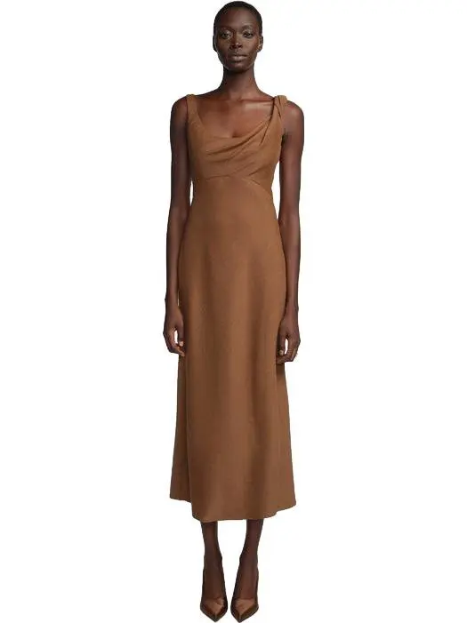 Lela Rose Linen Twist Detail Dress - Brown