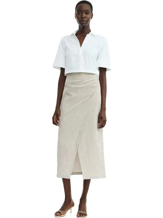 Lela Rose Striped Seersucker Wrap Skirt - Brown