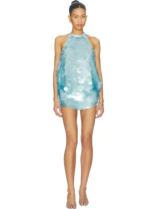 CULTNAKED Sequin Mini Dress With Halterneck - Aqua Blue