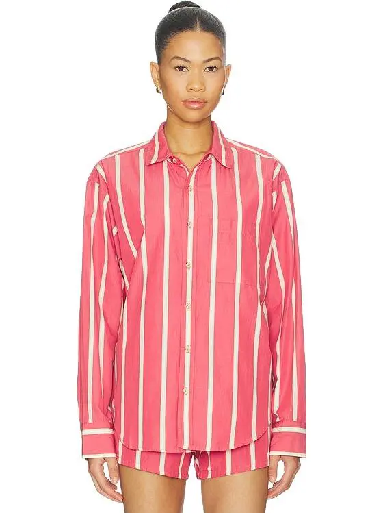 Donni. The Pop Shirt Striped Cotton Button-down - Raspberry
