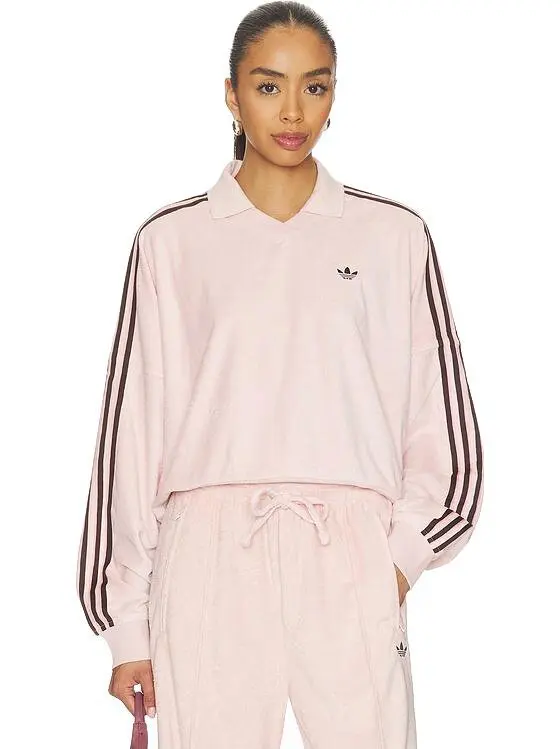 ADIDAS ORIGINALS Terry Towel V Neck Top - Sandy Pink