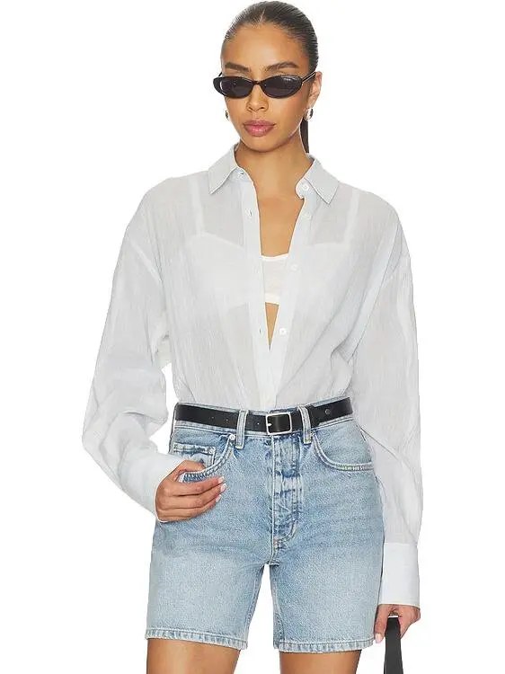 ANINE BING Plaza Shirt - Green And White Mini Stripe