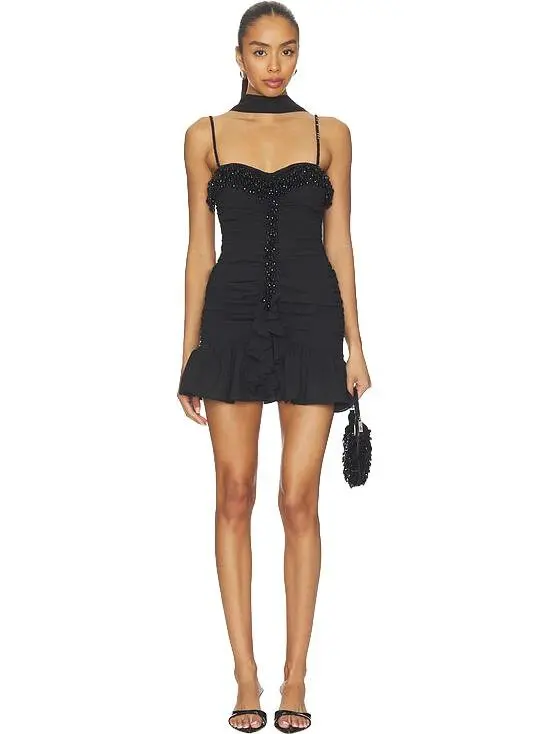 GUIZIO Empress Dress With Embellished Neckline And Attached Scarf - Black