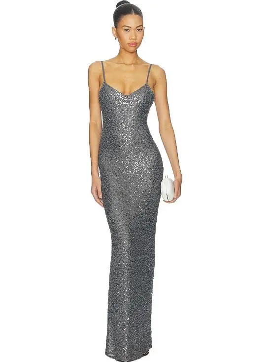 LOVERS AND FRIENDS Sequined Gown - Gunmetal