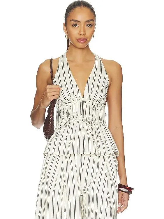 WeWoreWhat Peplum Halter Top - Ivory & Espresso