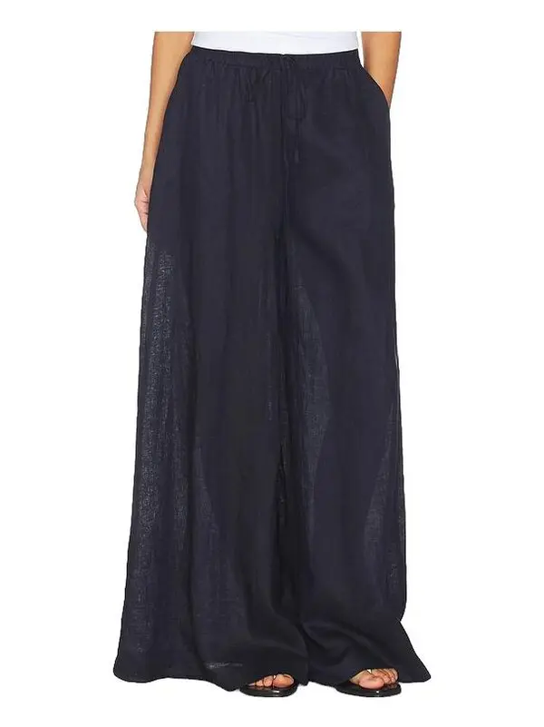 Susana Monaco Solid Linen Wide Leg Elastic Pant - Midnight
