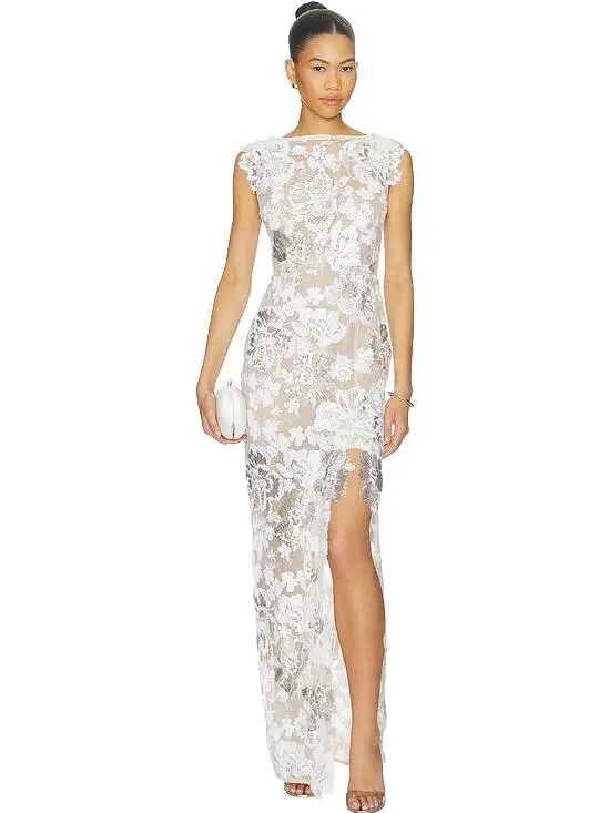BRONX AND BRONCO Sequined Maxi Dress With Cap Sleeves - White