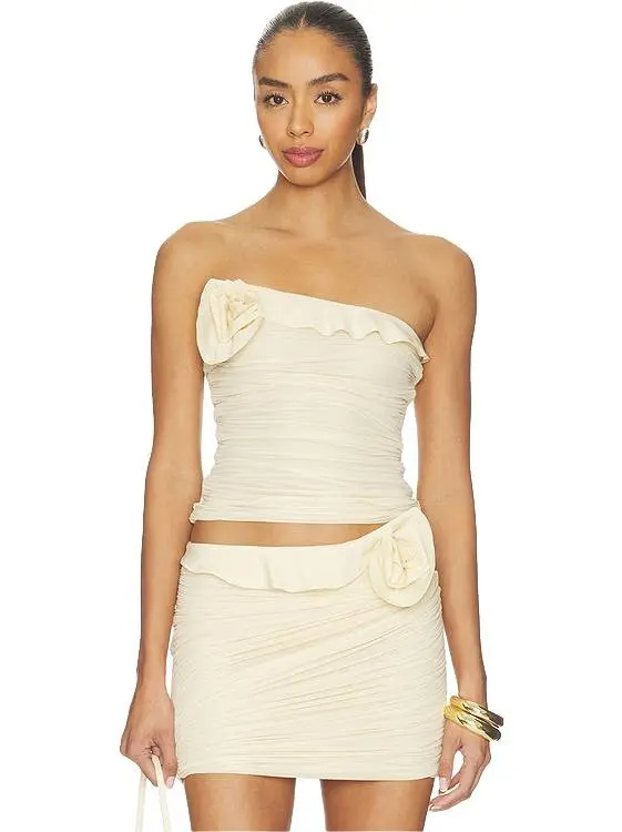MAYGEL CORONEL Albura Off-the-shoulder Top With Rosette Detail - Macadamia