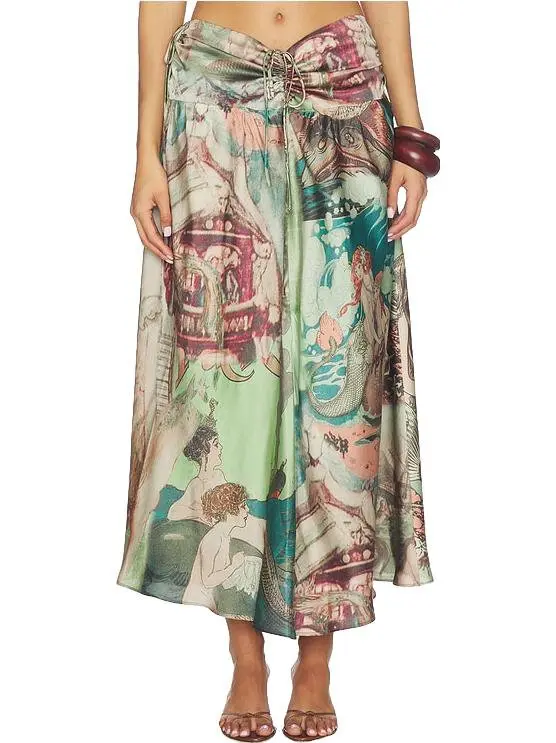 TYLER MCGILLIVARY Cordelia Printed Satin Skirt - Sirens Song
