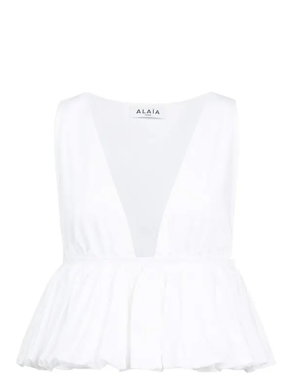 Alaïa Cropped Peplum Top - White