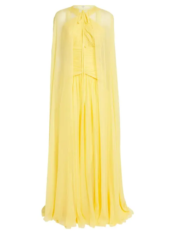 Zuhair Murad Silk Chiffon Halterneck Gown With Cape Effect - Yellow