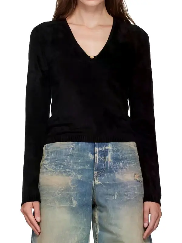 Amiri V-neck Embellished Top - Black