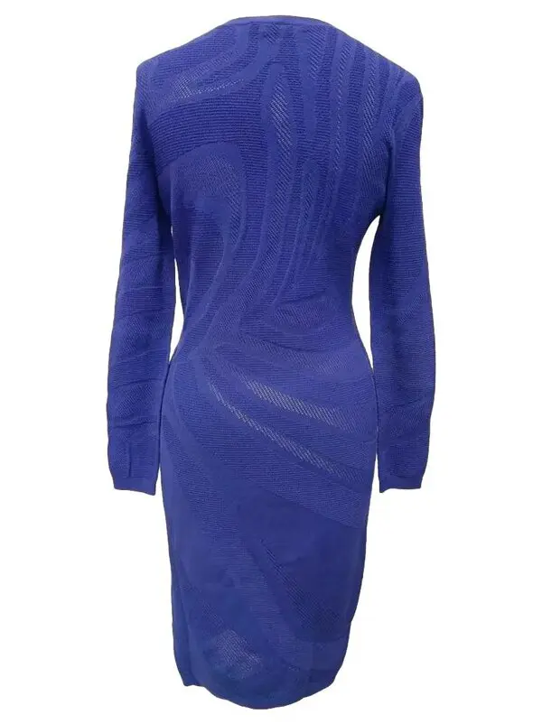 Versace Wavy Pattern Long Sleeve Midi Dress - Blue