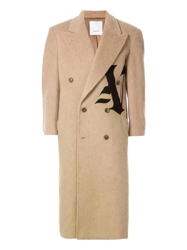 PORTS V Double-breasted Logo Coat - Neutrals