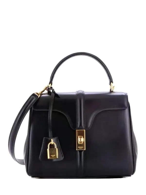Celine 16 Top Handle Bag In Smooth Calfskin - Black