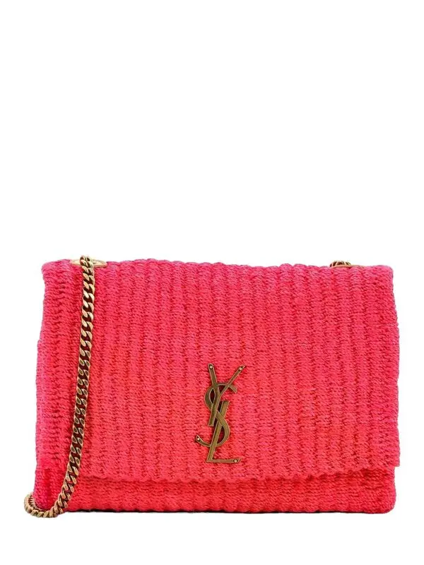 Saint Laurent Monogram Raffia Shoulder Bag - Pink