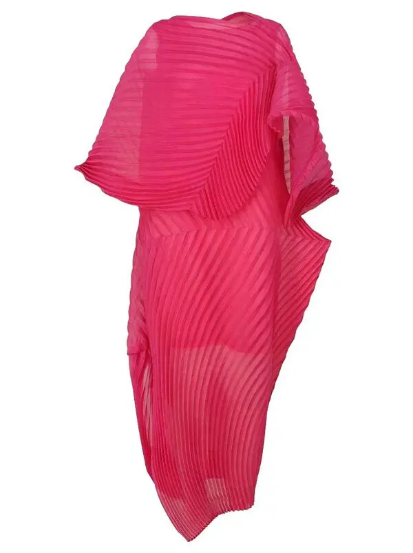 Issey Miyake Asymmetric Dress With Pleated Detailing - Pink