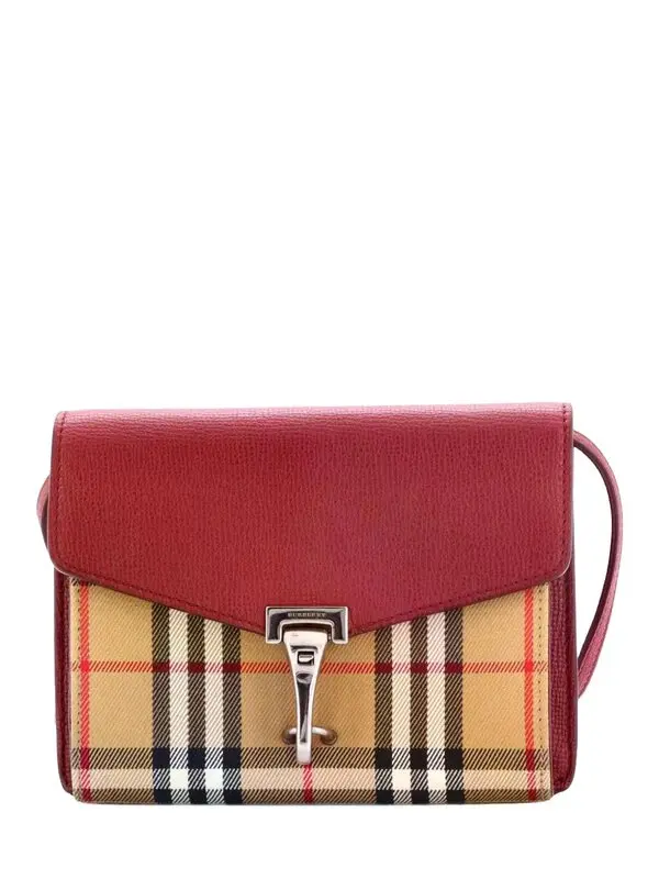 Burberry Macken Baby Crossbody Bag In Leather And Vintage Check Canvas - Red
