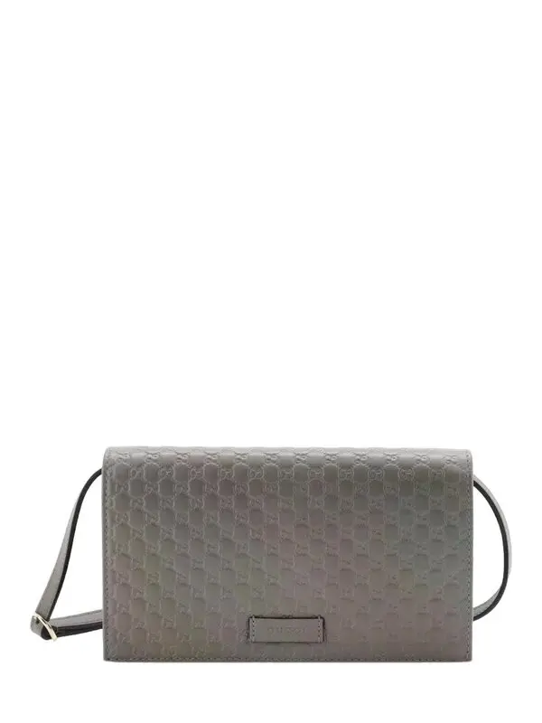 Gucci Microssima Leather Wallet On Strap Bag - Grey