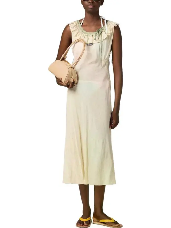 Miu Miu Embroidered Marocain Crepe Dress - Neutrals