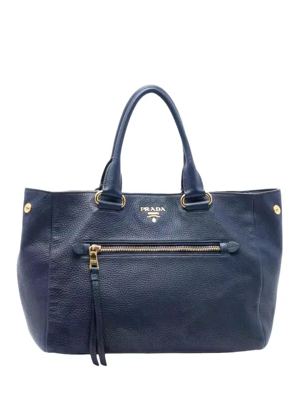 Prada Vitello Daino Tote Satchel - Blue