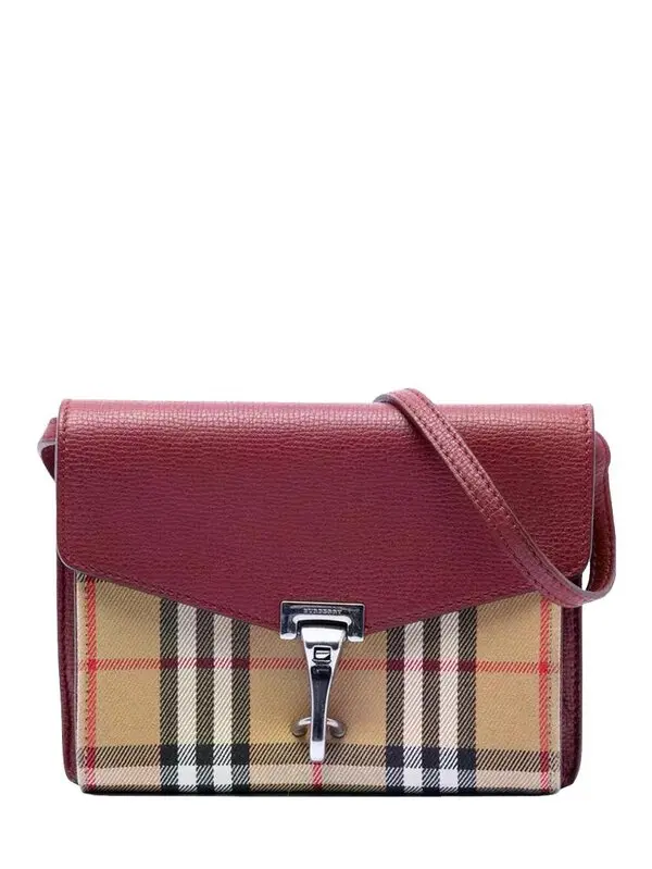 Burberry Small Leather And House Check Canvas Derby Macken Crossbody Bag - Red