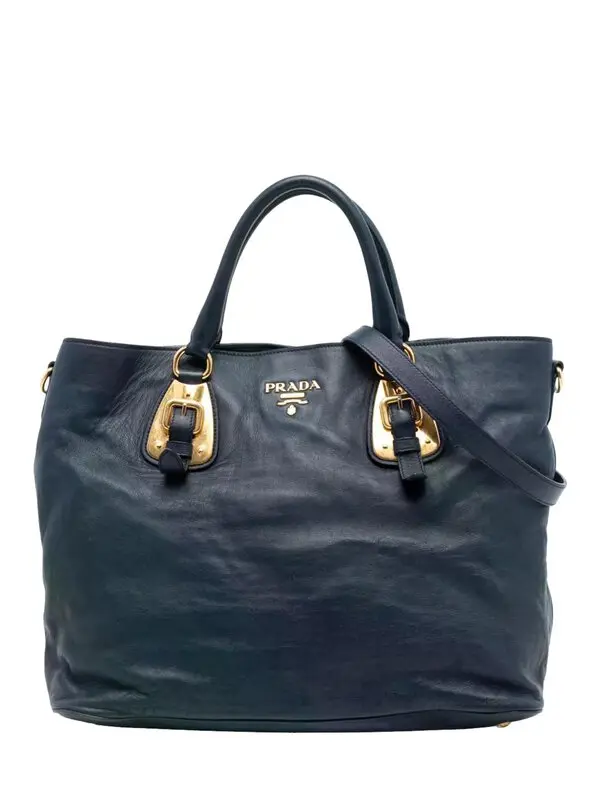 Prada Soft Calfskin Open Convertible Tote Satchel - Blue
