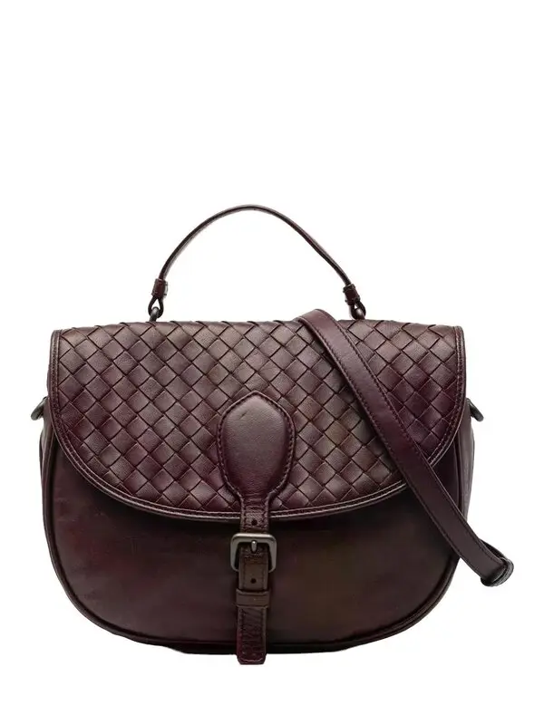 Bottega Veneta Intrecciato Trimmed Leather Satchel - Red