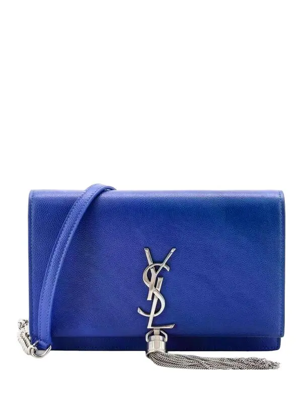 Saint Laurent Monogram Tassel Chain Wallet Leather Crossbody Bag - Blue