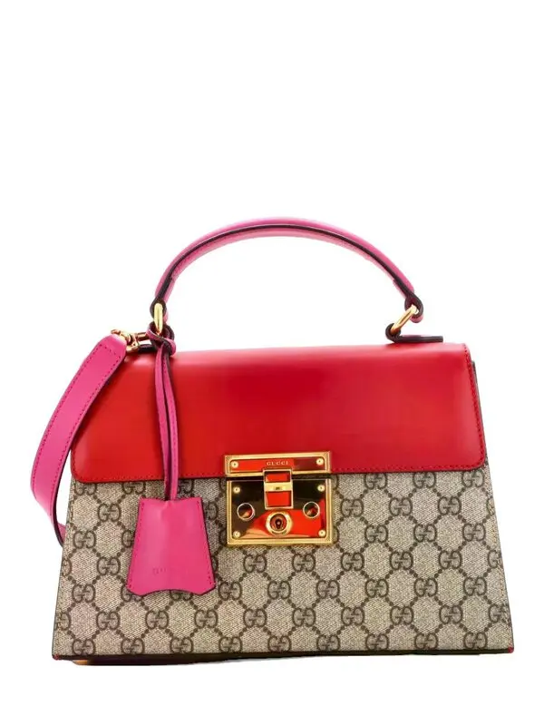 Gucci Padlock Top Handle Bag Gg Coated Canvas And Leather Small Satchel - Red