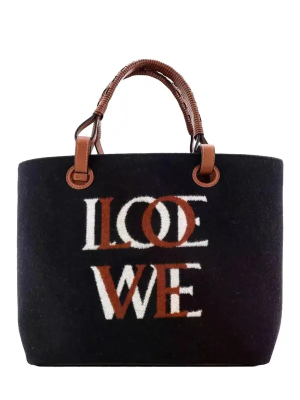 Loewe Love Anagram Small Tote Bag In Wool And Leather - Blue