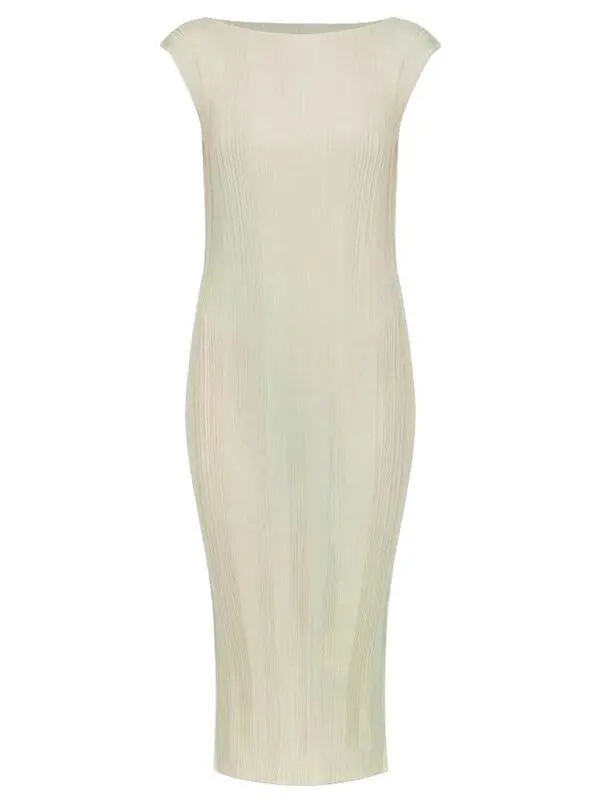 Issey Miyake Pleated Sleeveless Midi Dress - Neutrals